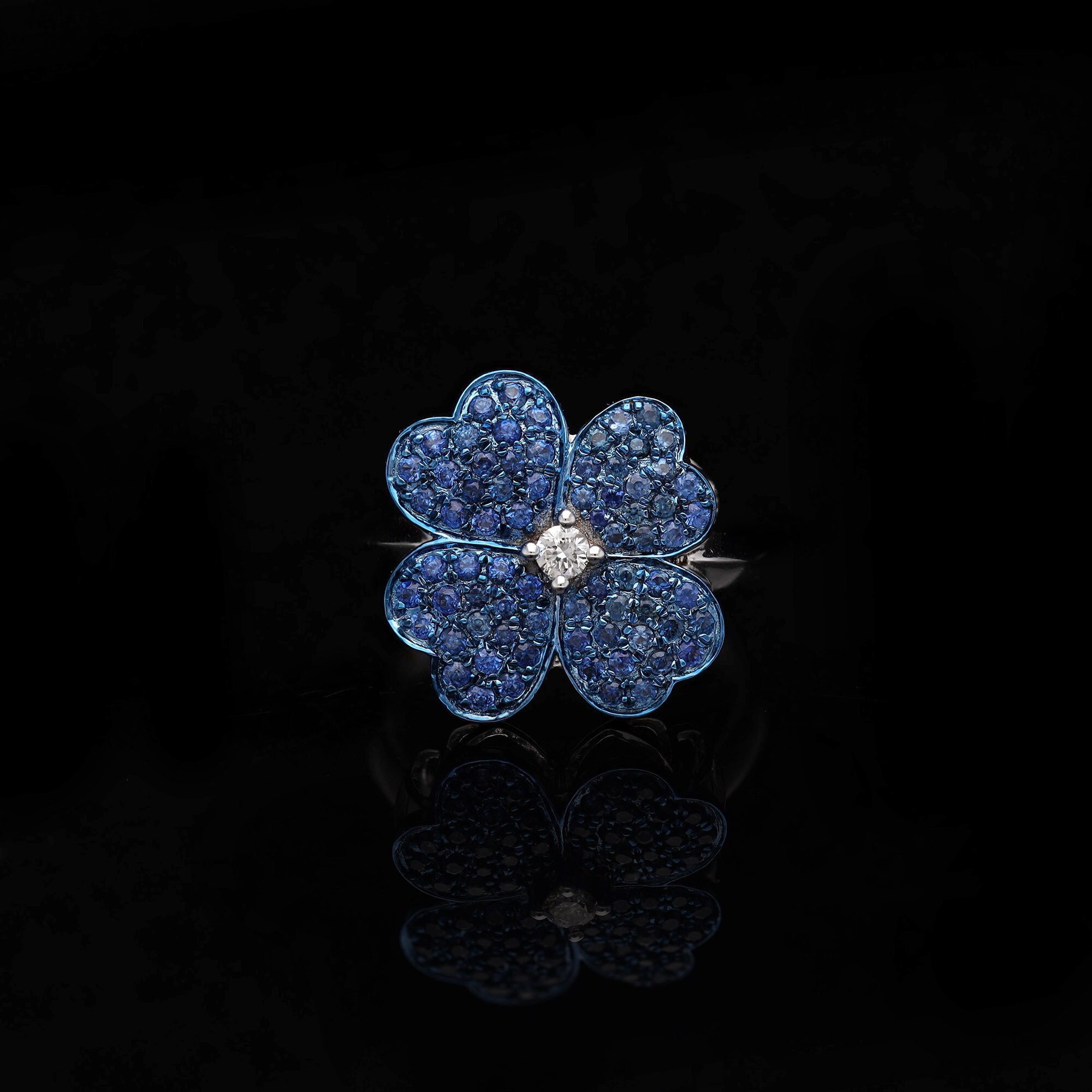 Sapphire Flower Ring 18k White Gold Jewelry / Floral Gemstone Ring Blue ...