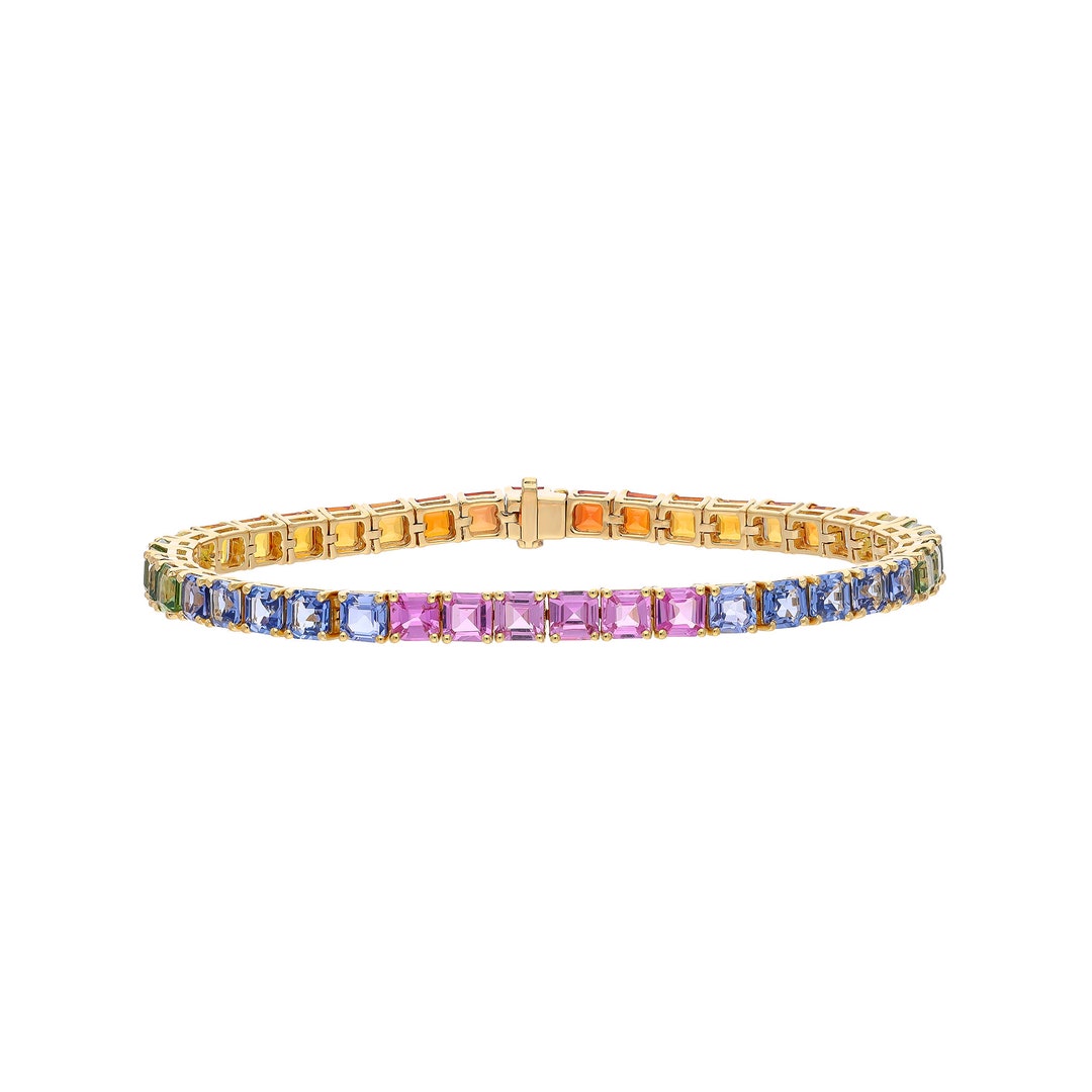 Buy Rainbow Sapphire Tennis Bracelet 18k Gold Jewelry / 7 Inch Length ...