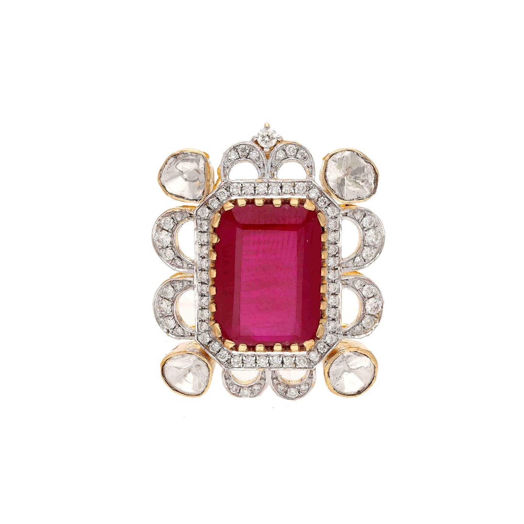 Octagon Cut Ruby Gemstone Pendant | 18k Yellow Gold Natural Diamond ...