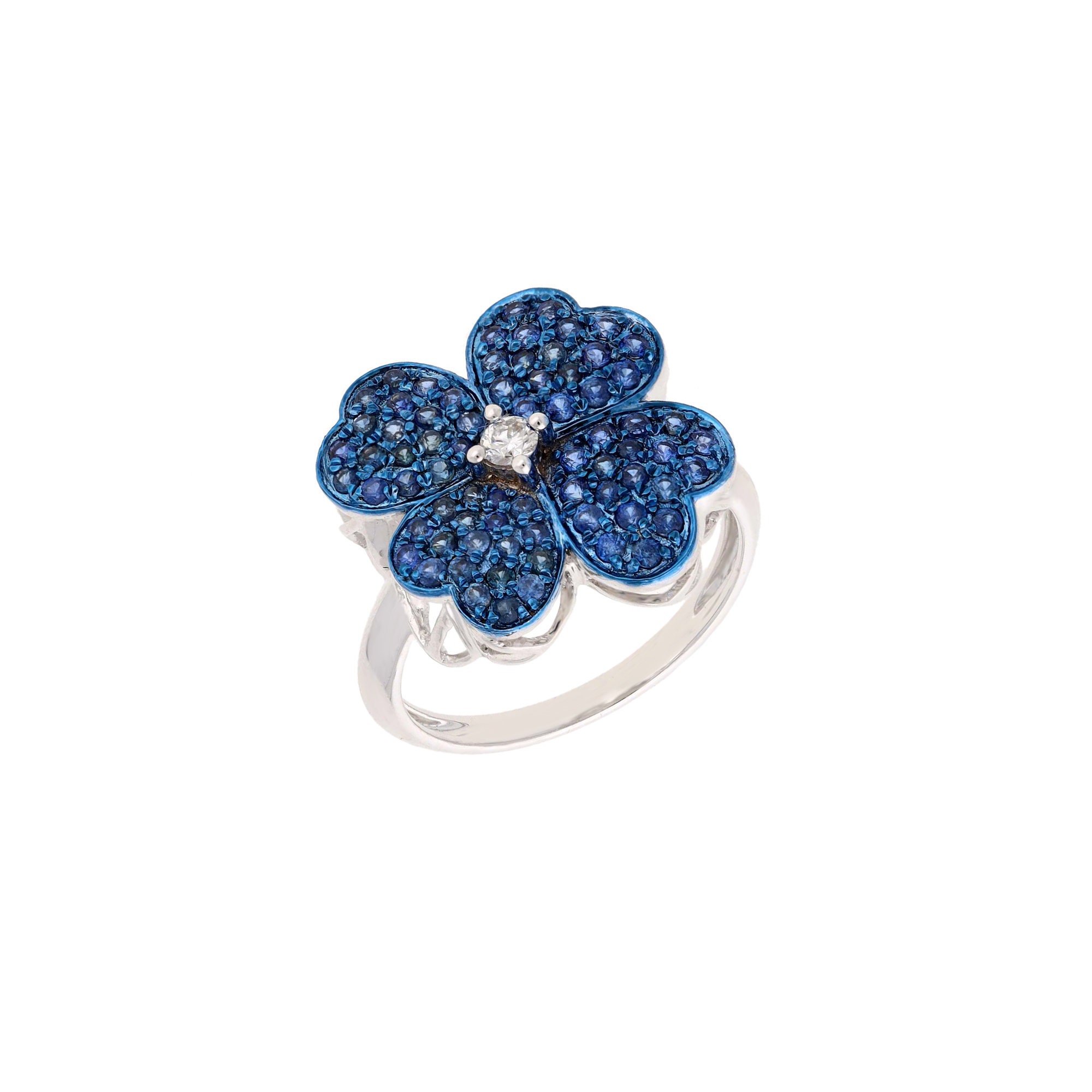 Sapphire Flower Ring 18k White Gold Jewelry / Floral Gemstone Ring Blue ...