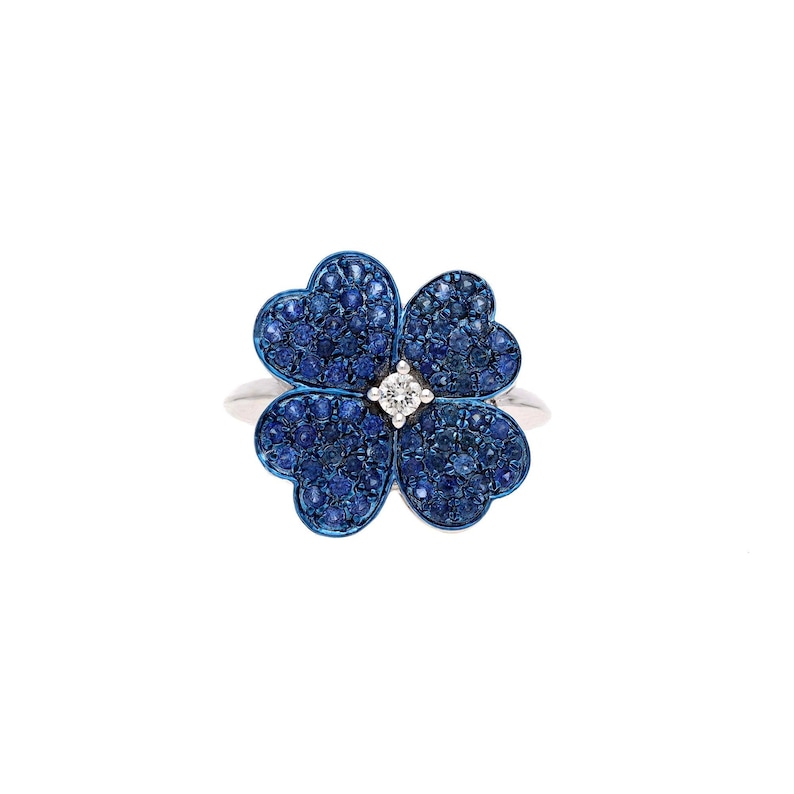 Sapphire Flower Ring 18k White Gold Jewelry / Floral Gemstone Ring Blue ...