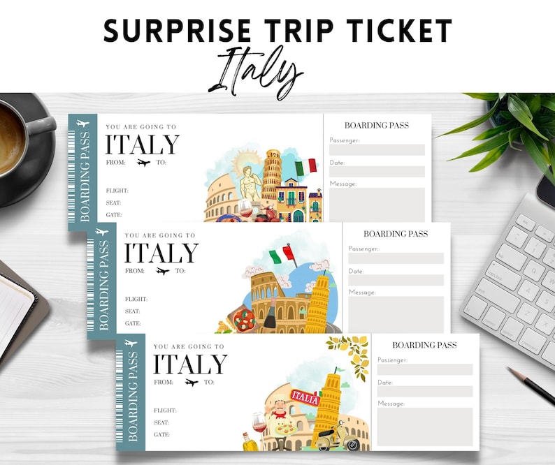 Printable, Editable ITALY Surprise BOARDING Pass TICKET, Trip Ticket to ...