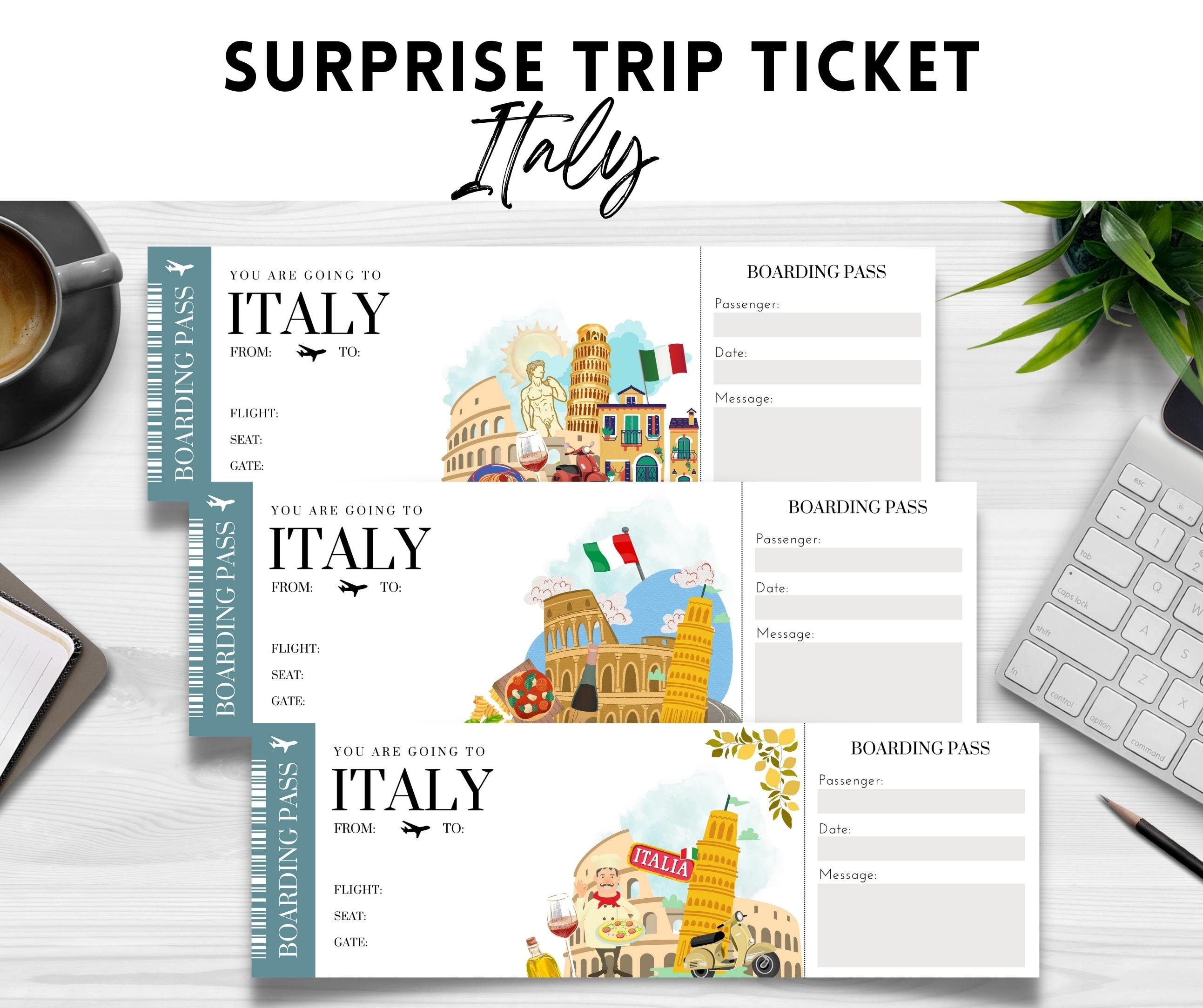 Printable, Editable ITALY Surprise BOARDING Pass TICKET, Trip Ticket to ...