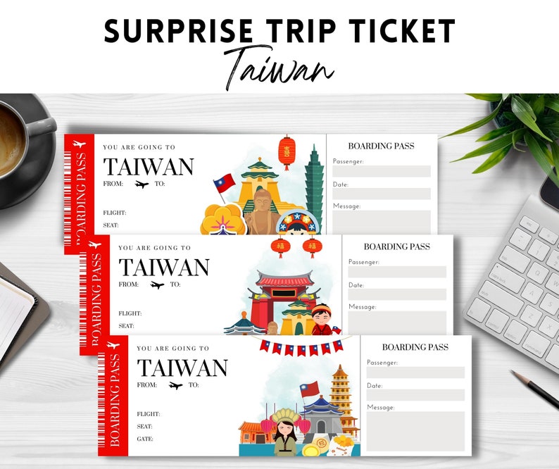 Printable, Editable TAIWAN Surprise BOARDING Pass TICKET, Trip Ticket ...