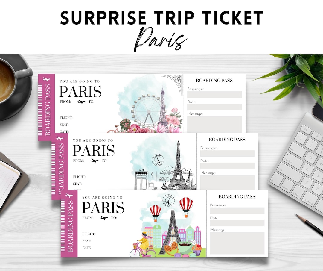 Printable, Editable PARIS Surprise BOARDING Pass TICKET, Trip Ticket to ...