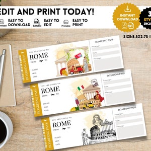 Printable, Editable ROME Surprise BOARDING Pass TICKET, Trip Ticket to ...