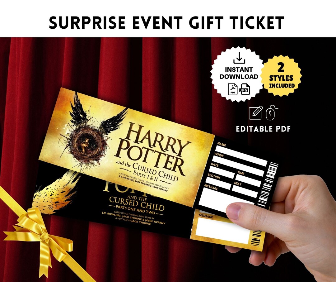 Printable CURSED CHILD Broadway Surprise Gift Ticket Template. Editable ...