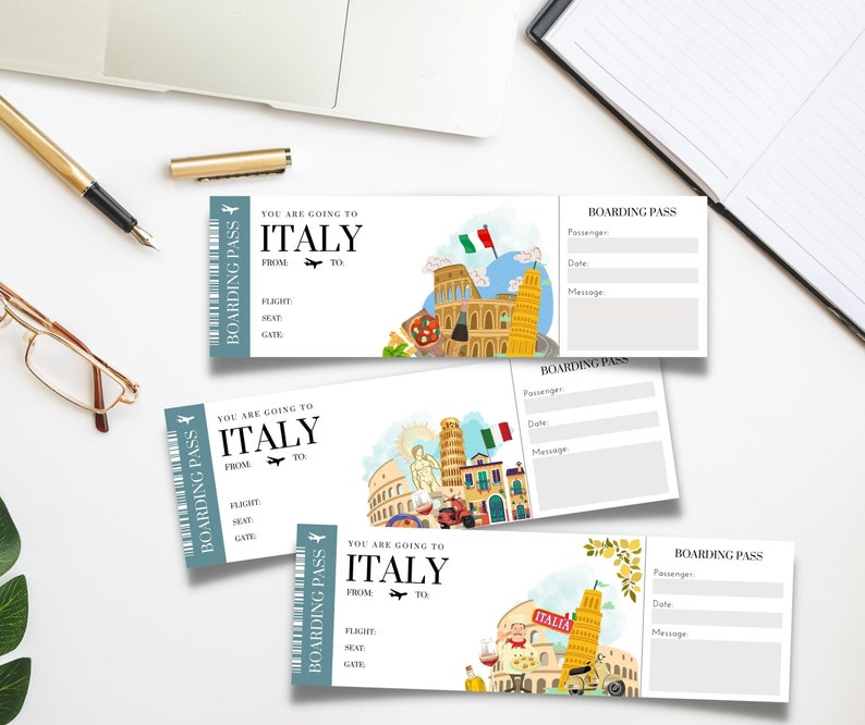 Printable, Editable ITALY Surprise BOARDING Pass TICKET, Trip Ticket to ...
