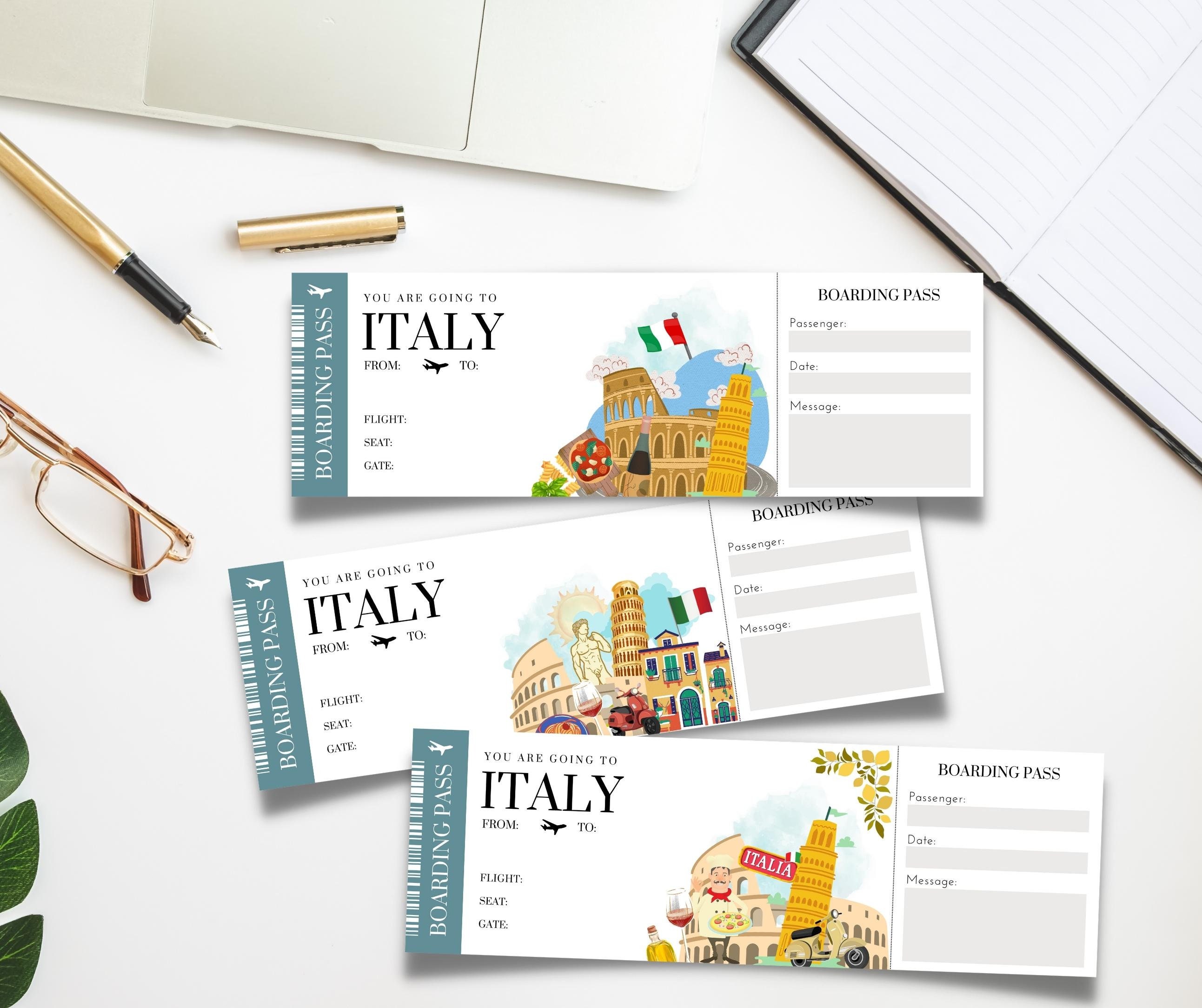 Italy Boarding Pass Ticket - Printable Surprise Trip Invite - Etsy
