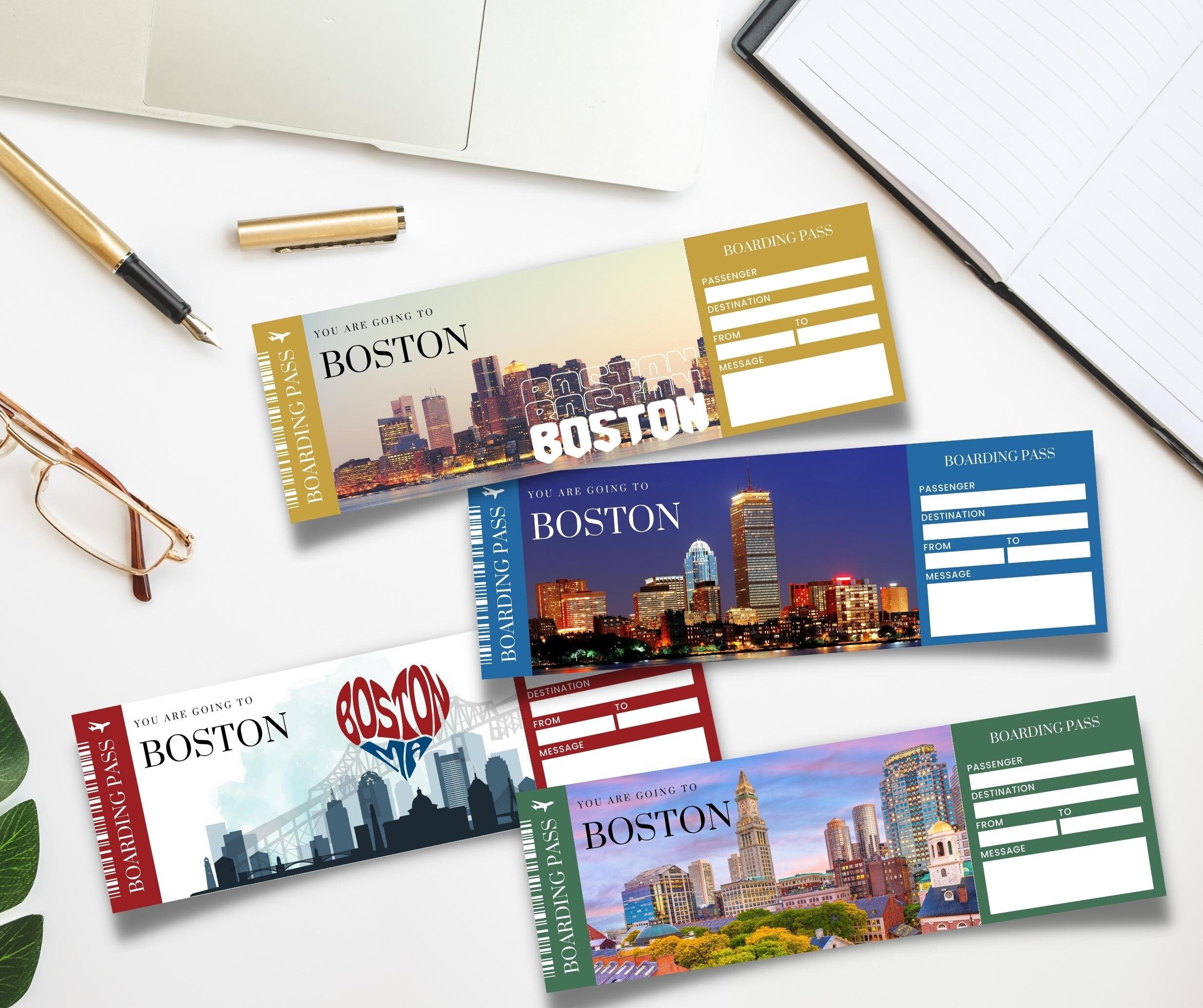 Printable, Editable BOSTON Surprise Boarding Pass TICKET, Vacation ...