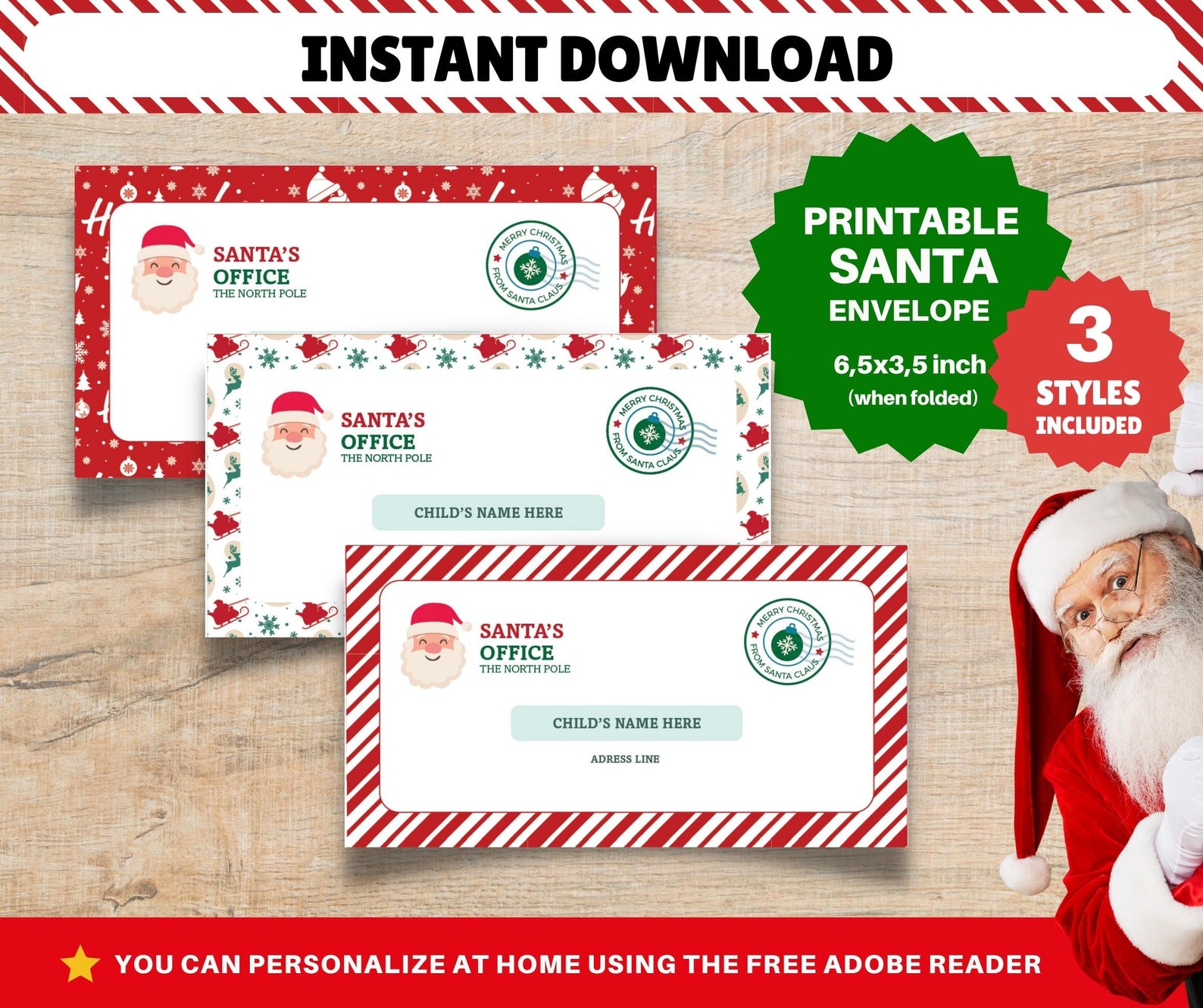 Letter From Santa Envelope Template - INSTANT DOWNLOAD With EDITABLE ...