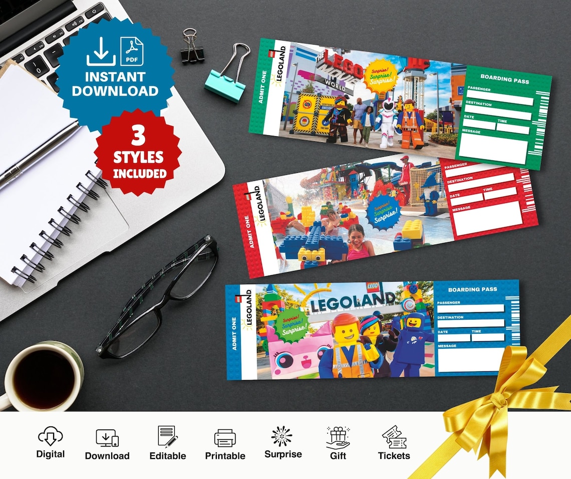Printable BUILDING BLOCKS Theme Park Gift Ticket Surprise Trip Reveal ...