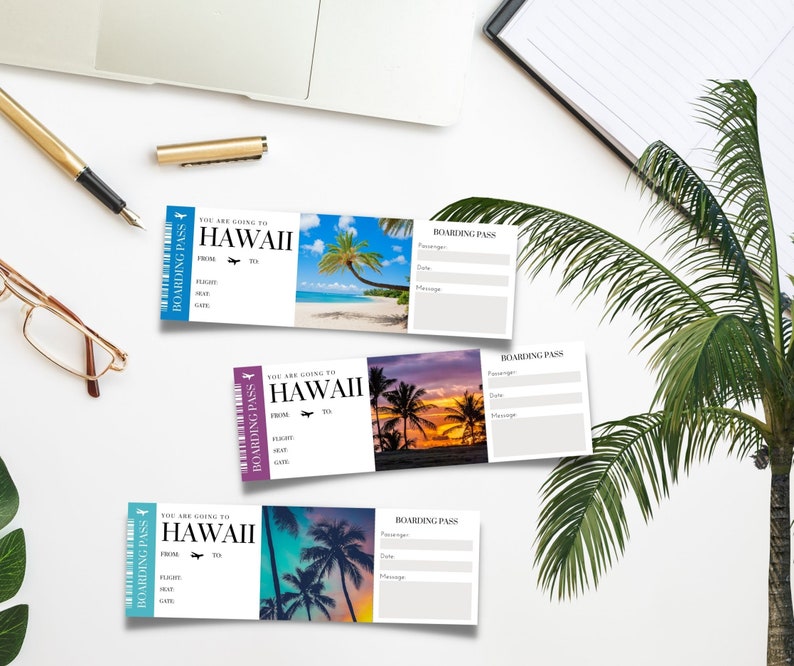 Printable, Editable HAWAII Surprise BOARDING Pass TICKET Template, Trip ...