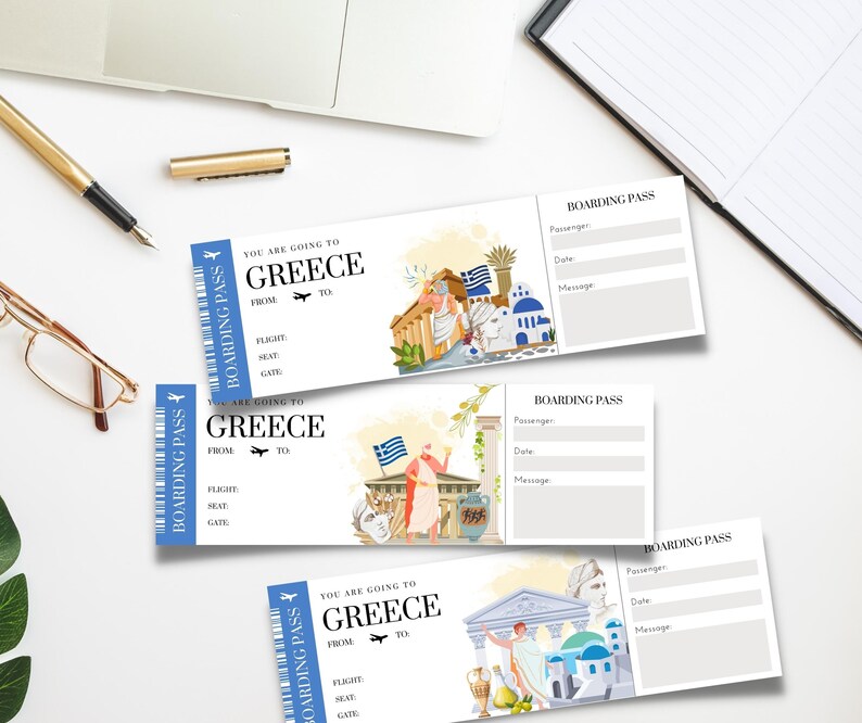 Printable Editable GREECE Surprise BOARDING Pass TICKET Trip - Etsy