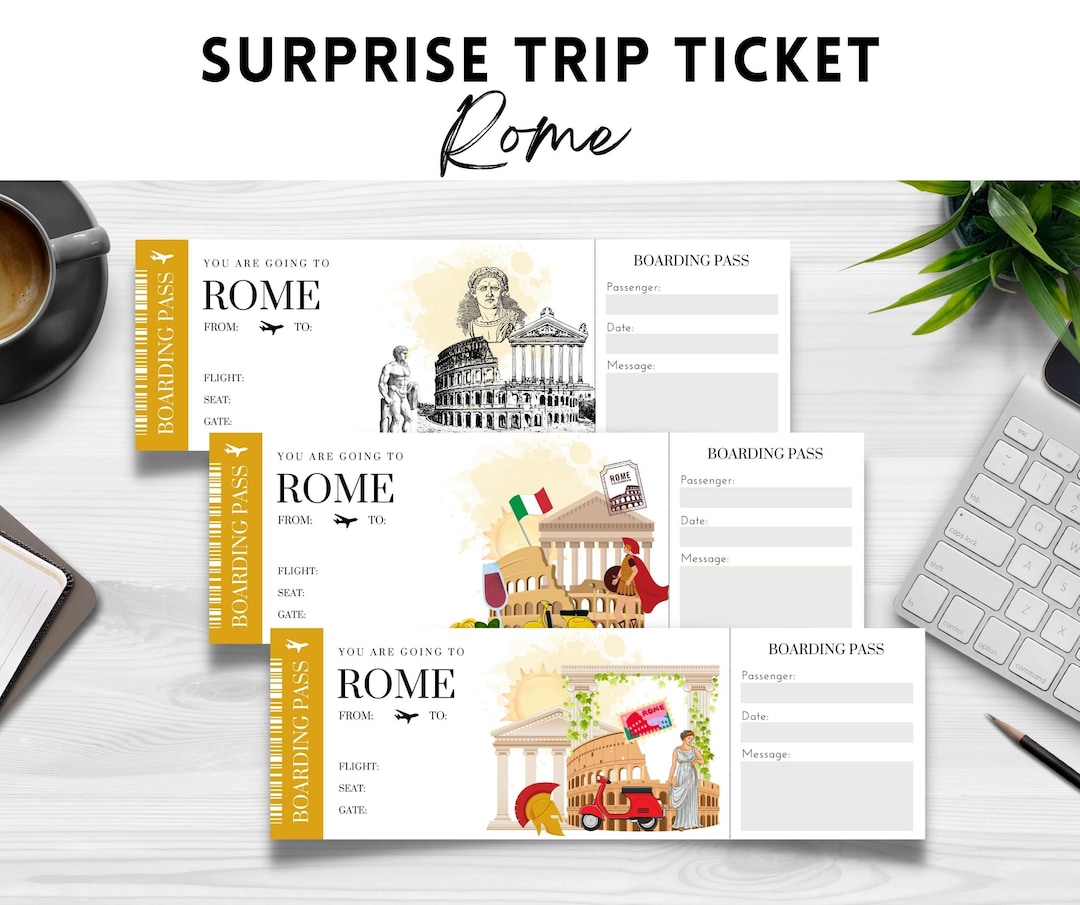 Printable, Editable ROME Surprise BOARDING Pass TICKET, Trip Ticket to ...