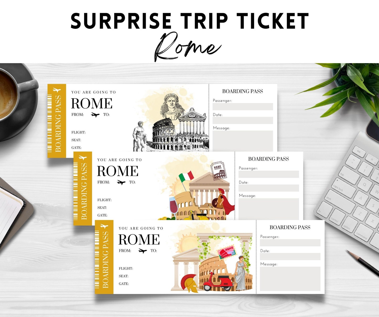 Rome Trip Boarding Pass Ticket, Editable Printable (instant Download ...