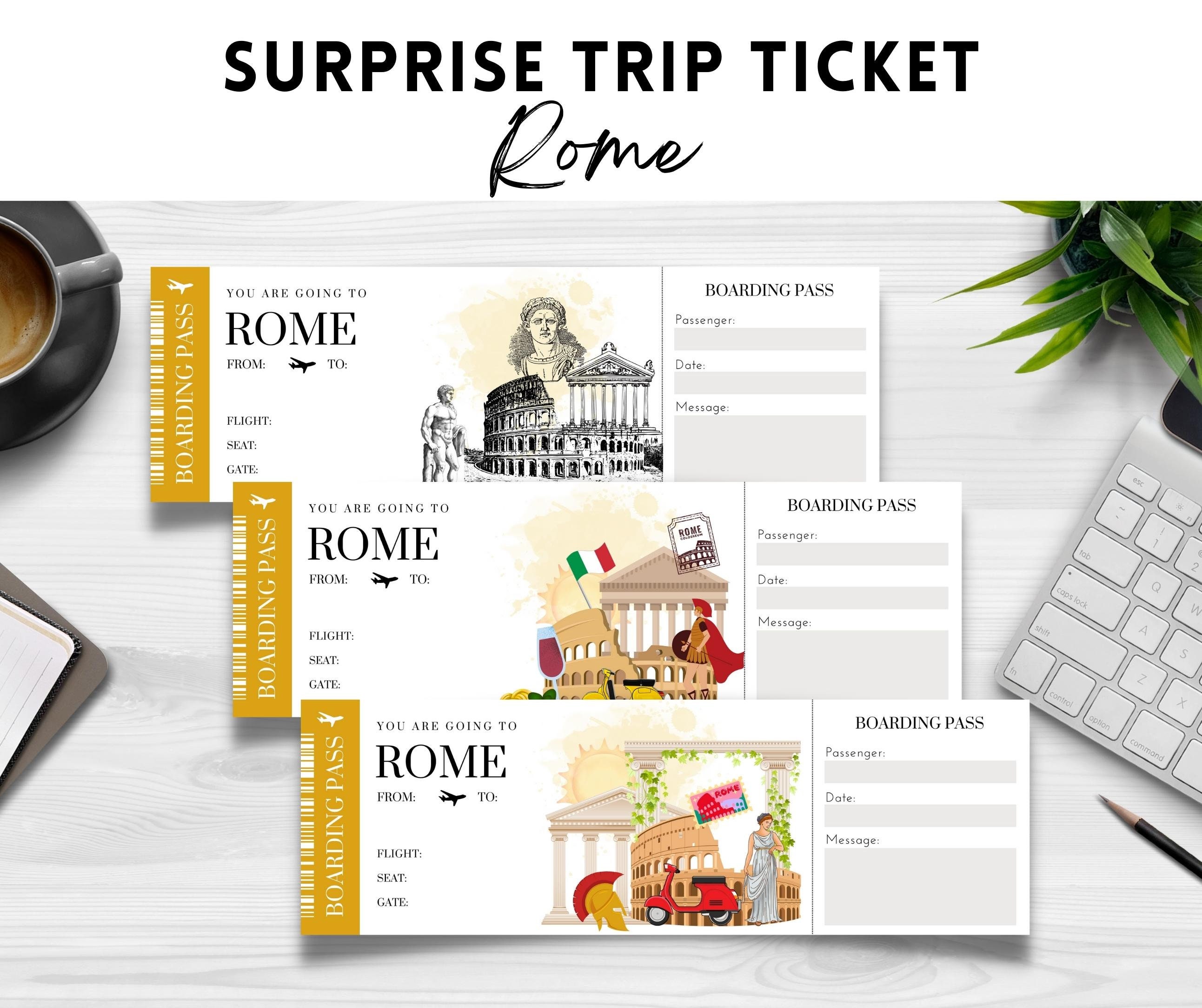 Printable, Editable ROME Surprise BOARDING Pass TICKET, Trip Ticket to ...