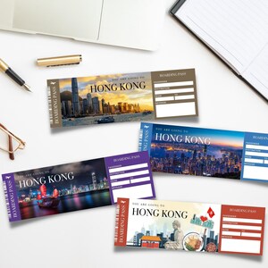 Printable, Editable HONG KONG Surprise Boarding Pass TICKET, Vacation ...