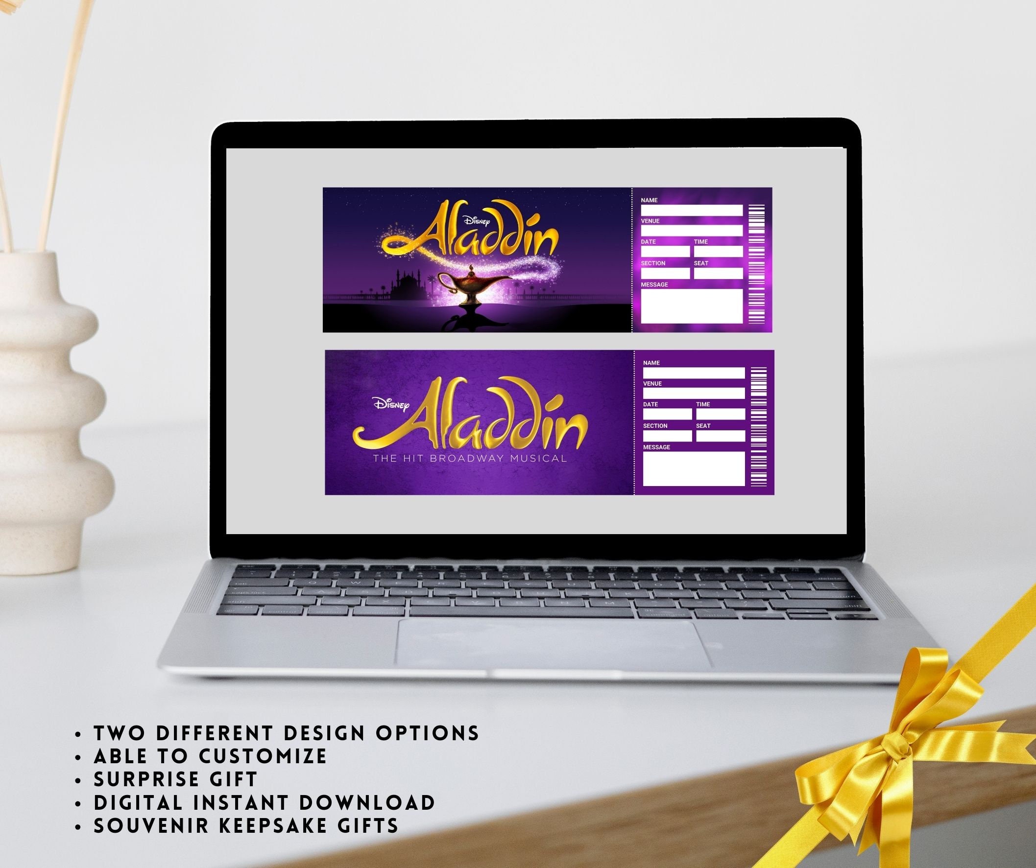 Printable ALADDIN BROADWAY Musical Surprise TICKET, Collectible Theater ...