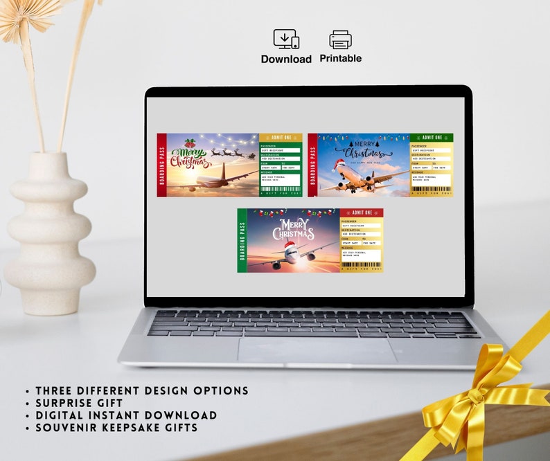 Surprise Trip Boarding Pass: Christmas Airplane Ticket - Editable PDF ...