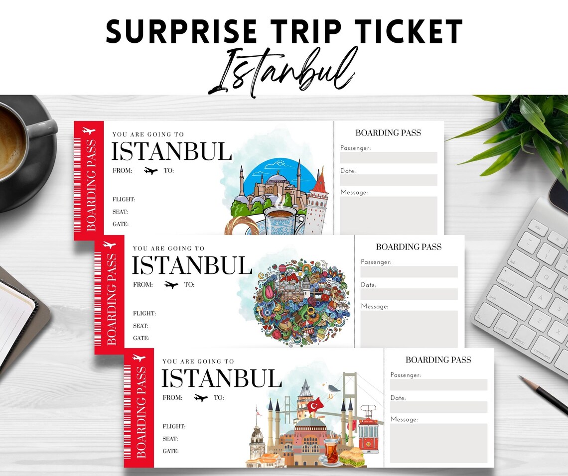 Istanbul Boarding Pass Ticket, Editable Surprise Trip (printable PDF ...