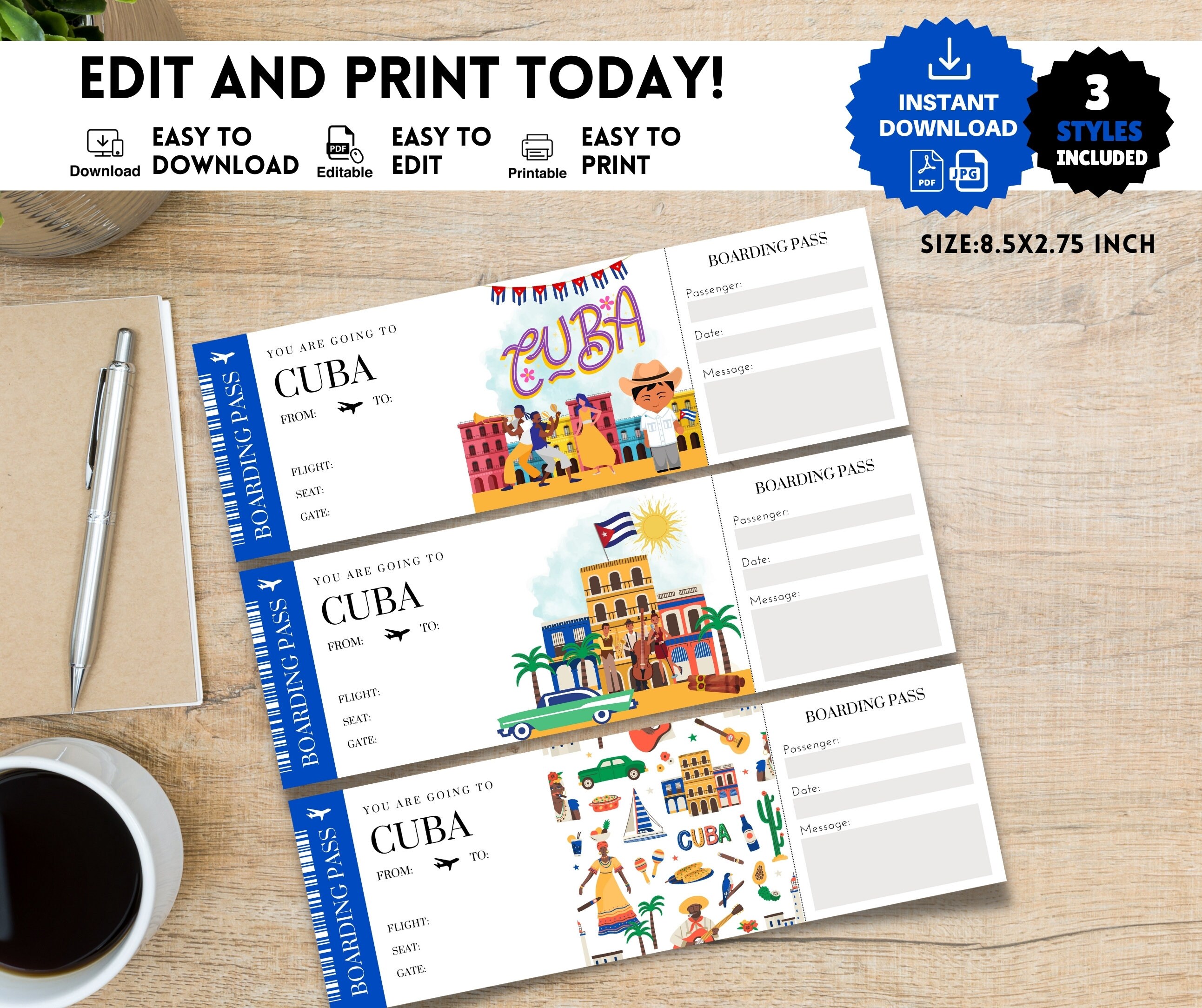Printable, Editable CUBA Surprise BOARDING Pass TICKET, Trip Ticket to ...