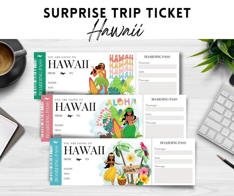 Editable Hawaii Boarding Pass: Printable Surprise Trip Ticket (PDF) - Etsy