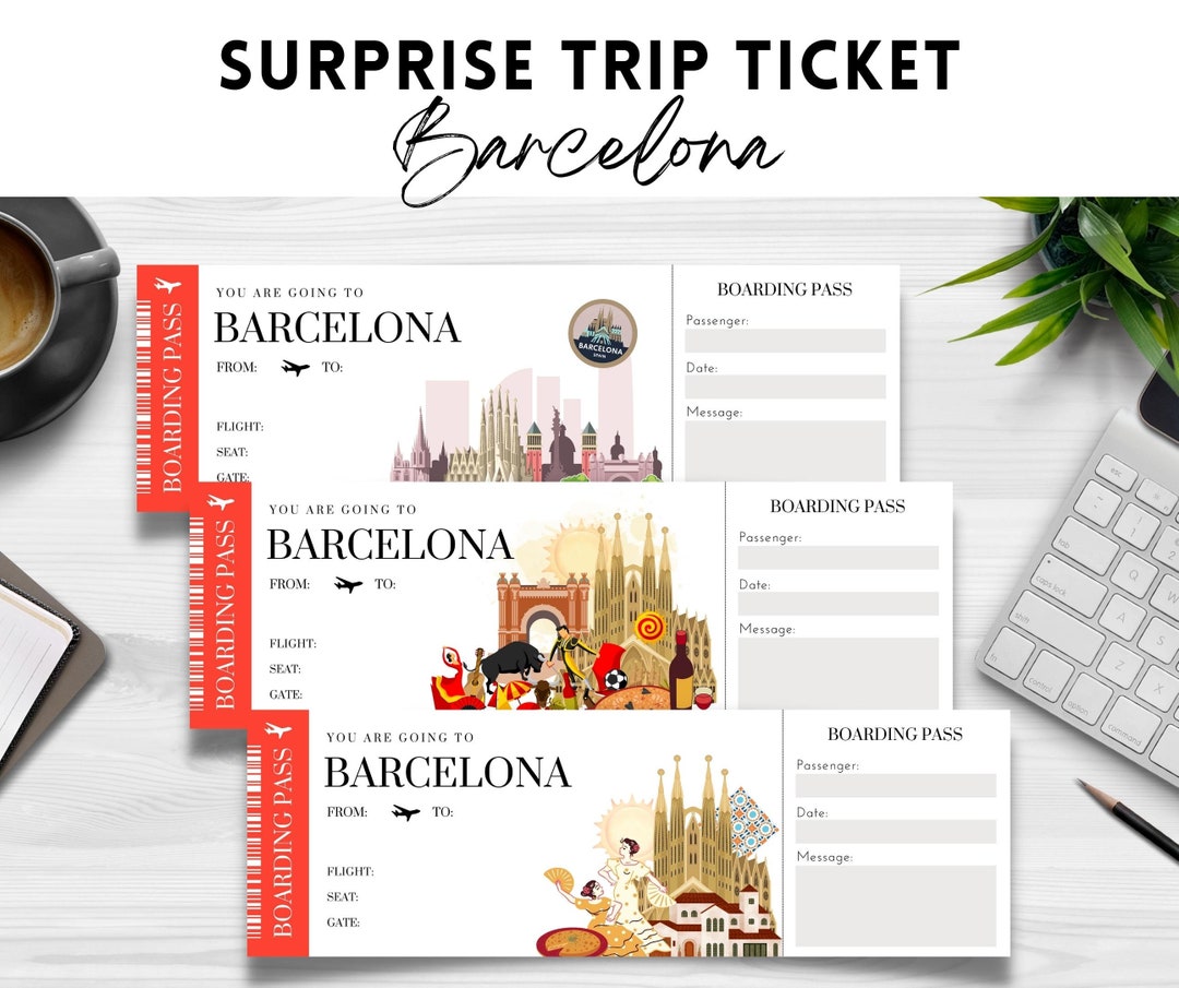 Printable, Editable BARCELONA Surprise BOARDING Pass TICKET, Trip ...