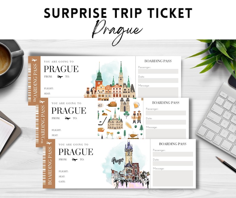 Boarding Pass Ticket: Prague Travel Invitation (printable & Editable ...
