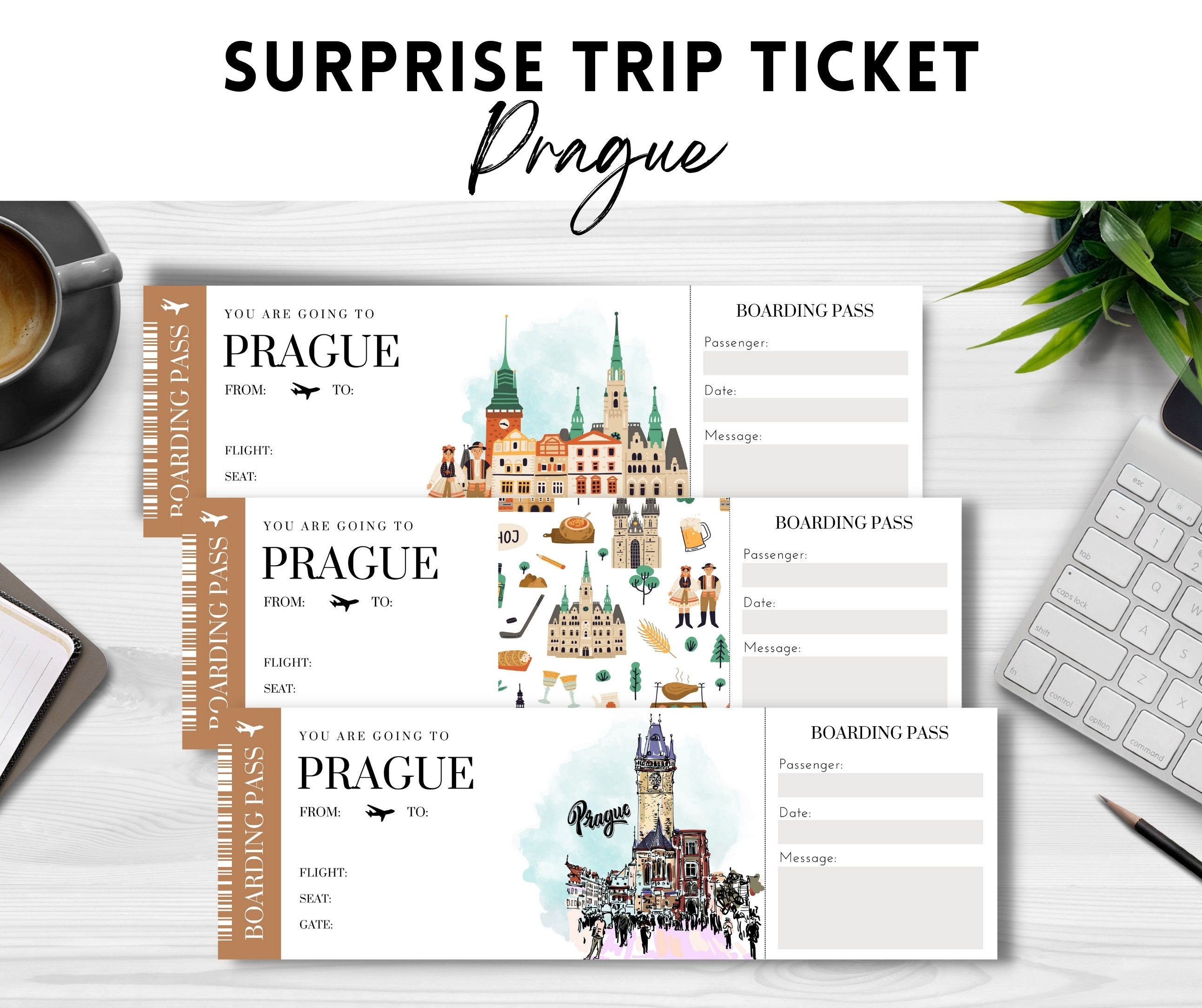 Boarding Pass Ticket: Prague Travel Invitation (printable & Editable ...