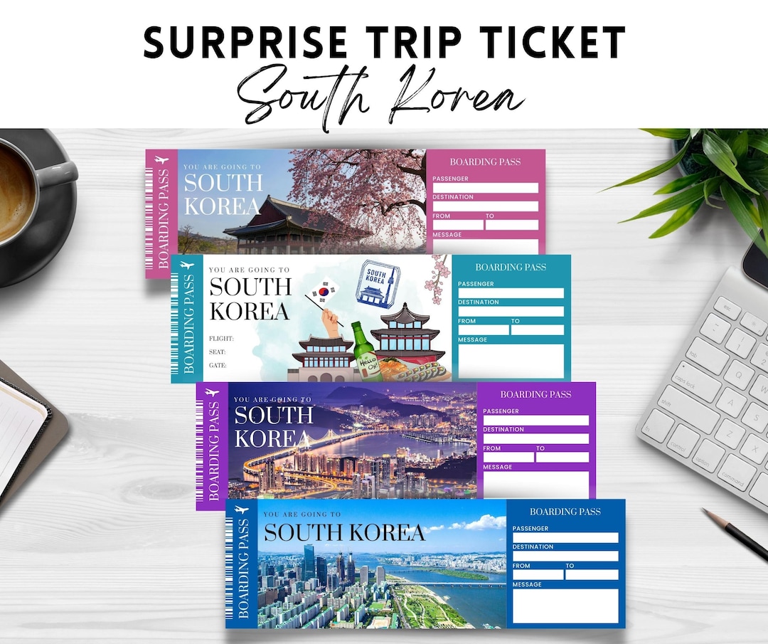 Printable, Editable SOUTH KOREA Surprise Boarding Pass TICKET, Vacation ...