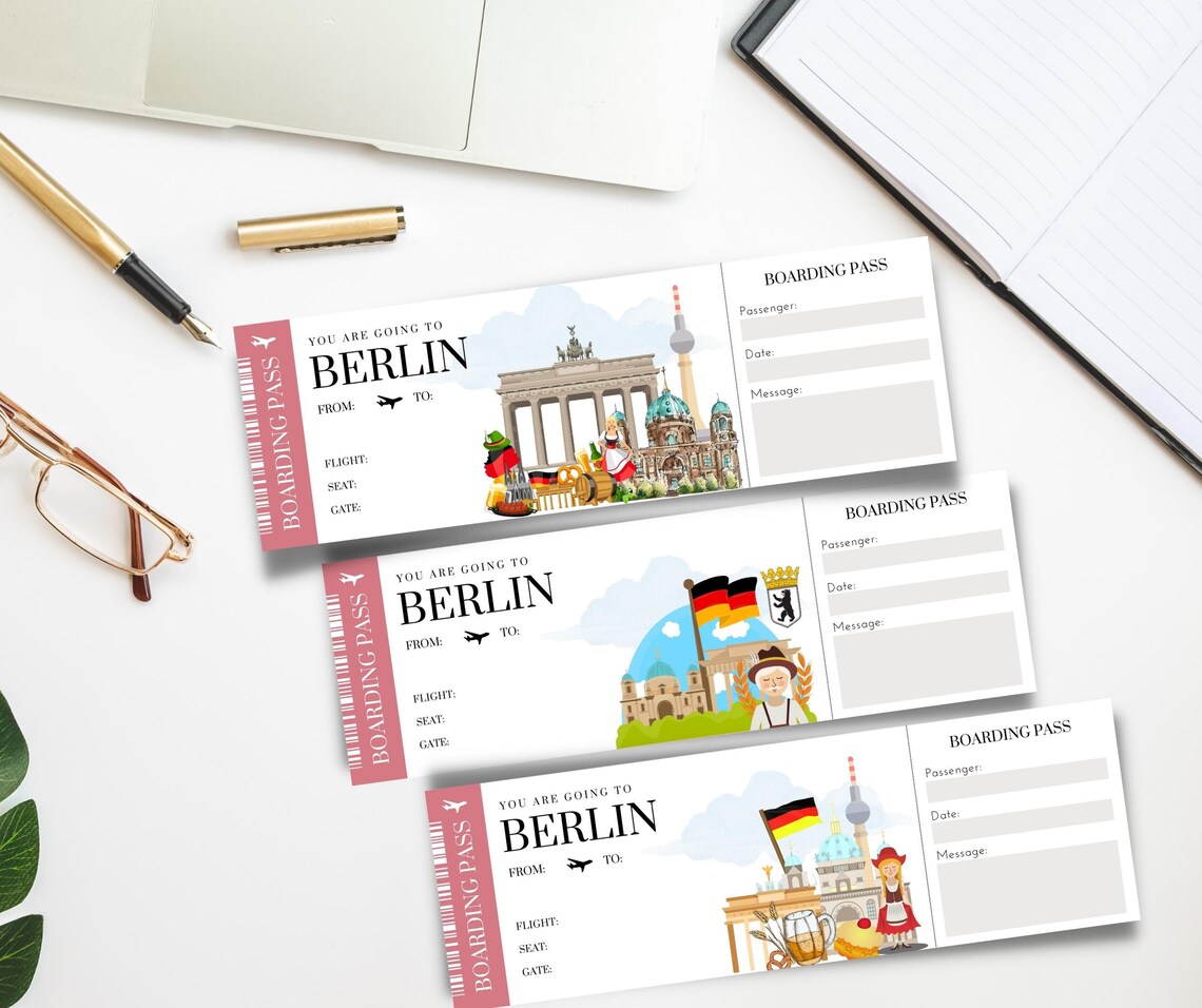 Berlin Trip Boarding Pass - Editable Printable Travel Ticket - Etsy