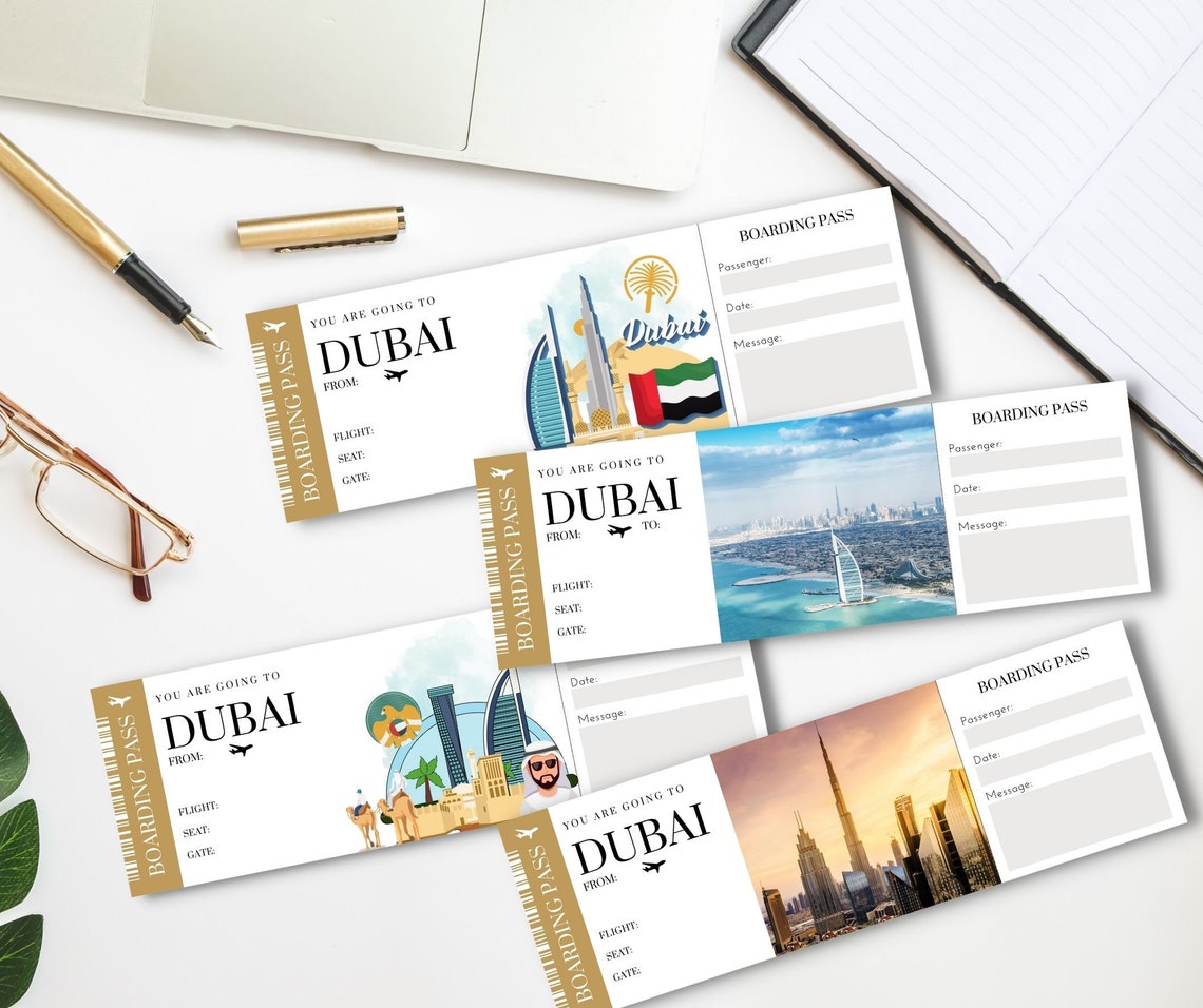 Printable, Editable DUBAI Surprise BOARDING Pass TICKET, Trip Ticket to ...