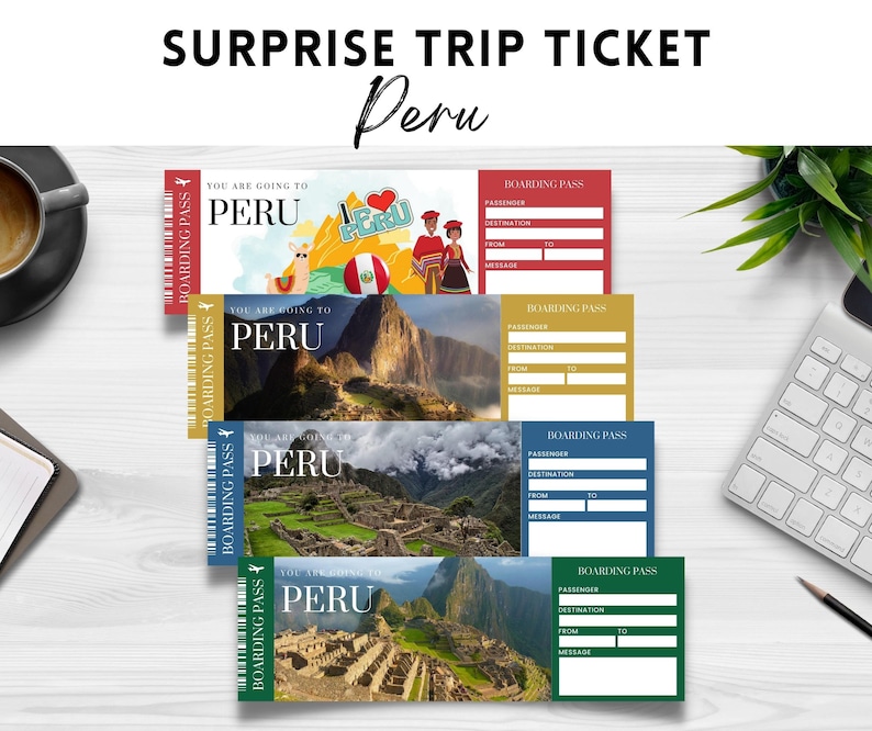 Printable, Editable PERU Surprise Boarding Pass TICKET, Vacation Ticket ...