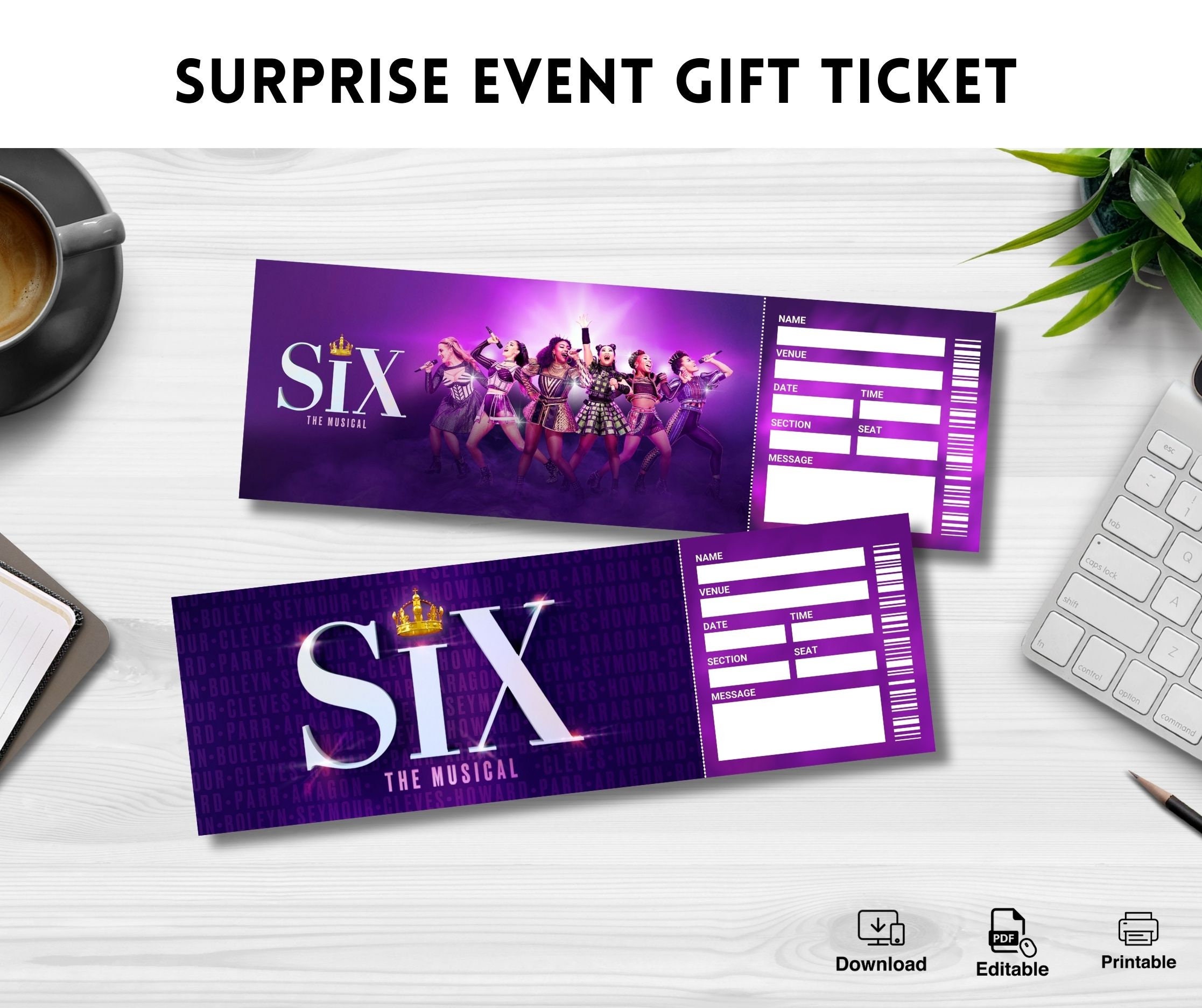 Printable SIX BROADWAY Musical Surprise TICKET, Collectible Theater ...