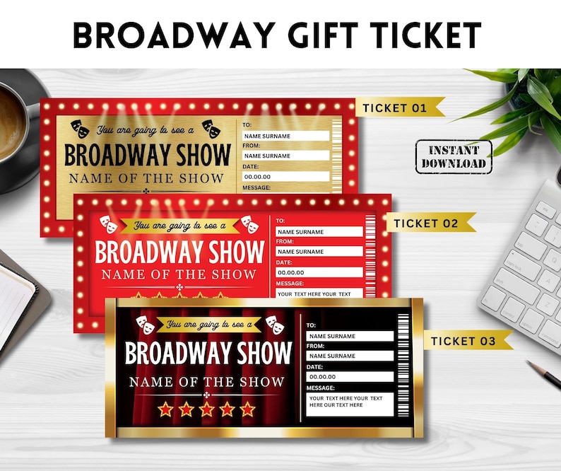 Printable BROADWAY SHOW Gift TICKET Digital Design Templates / Instant ...