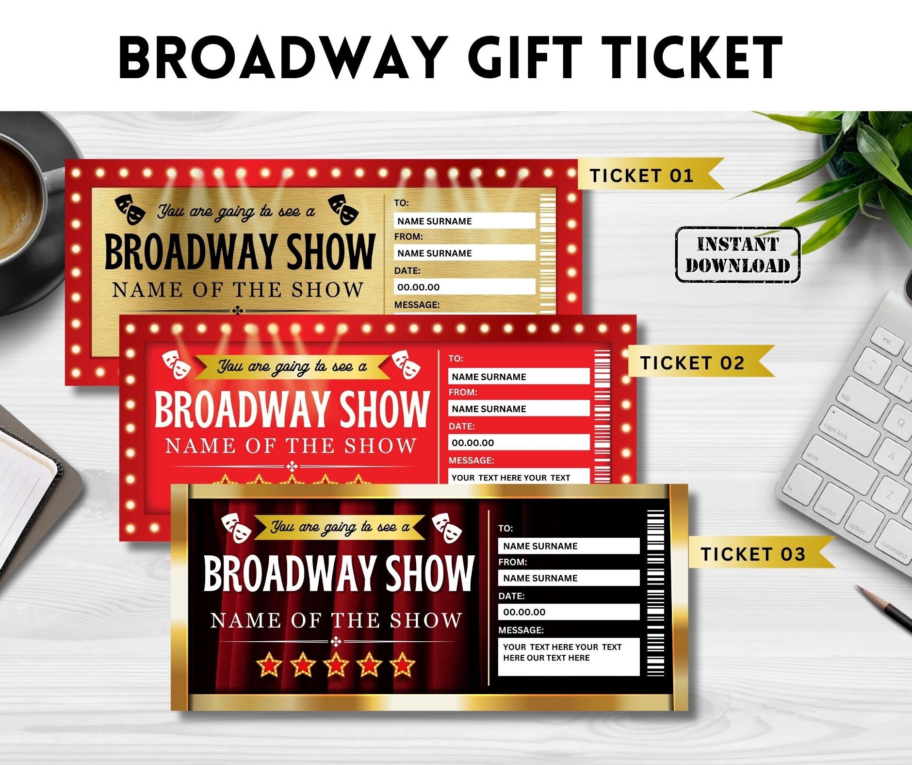 Printable BROADWAY SHOW Gift TICKET Digital Design Templates / Instant ...