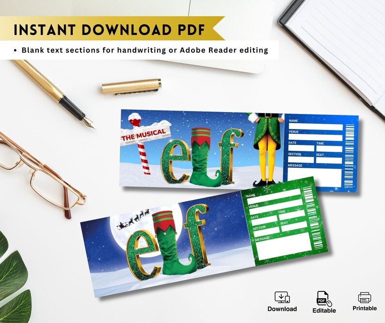 Printable ELF the Musical Surprise BROADWAY Gift TICKET / Christmas ...