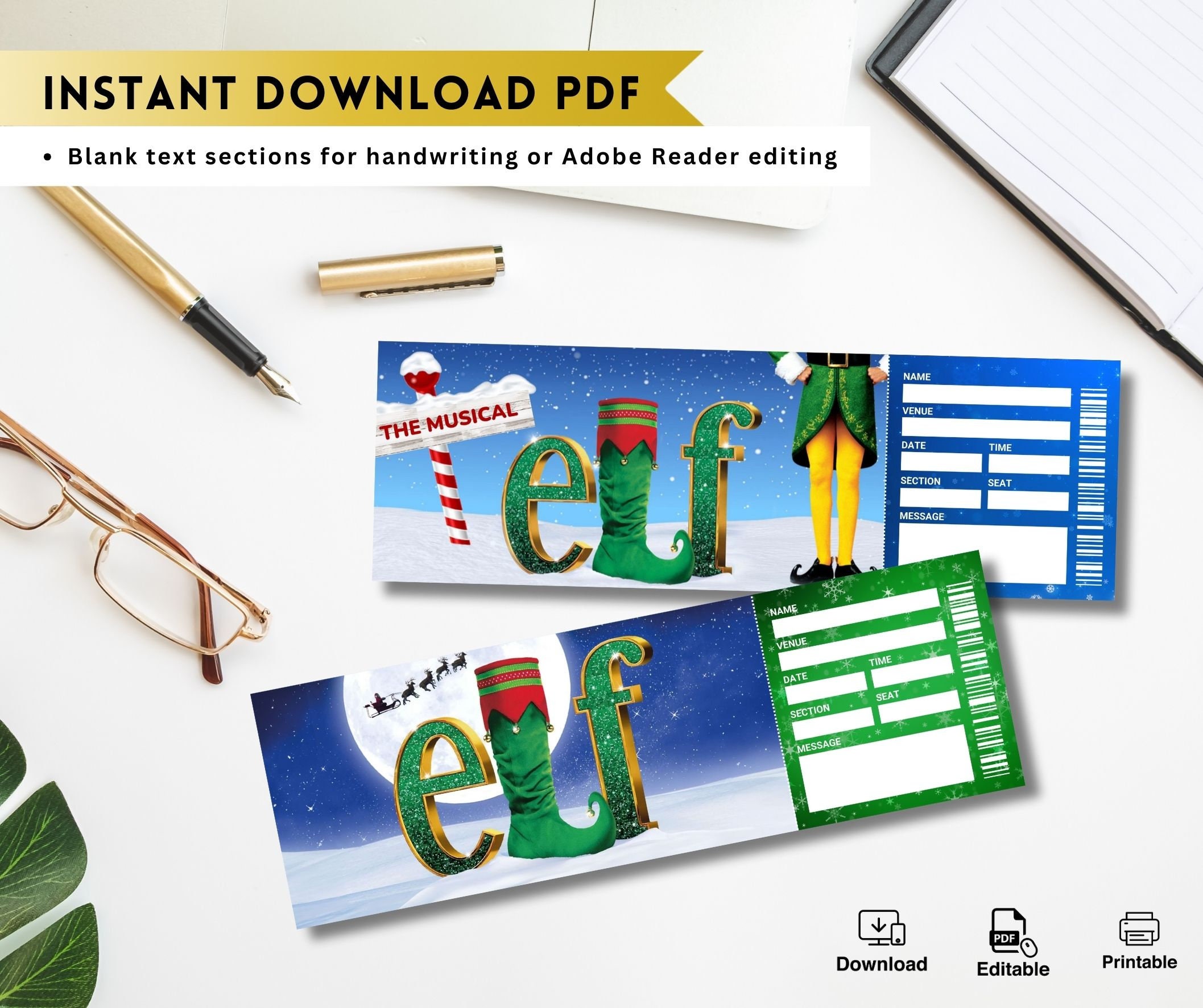 Printable ELF the Musical Surprise BROADWAY Gift TICKET / Christmas ...