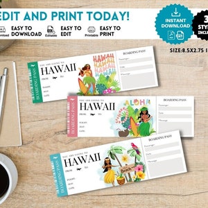Printable, Editable HAWAII Surprise BOARDING Pass TICKET Template, Trip ...