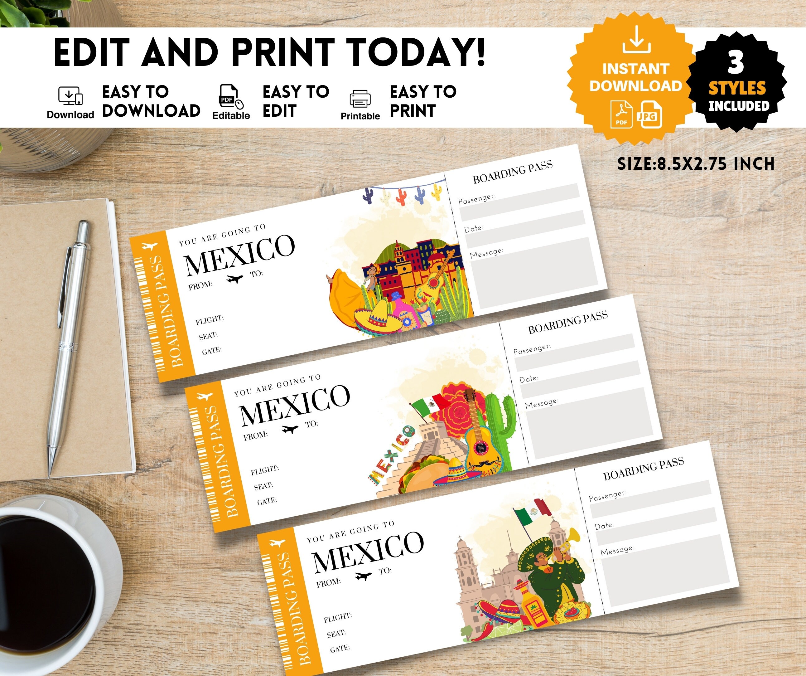 Printable, Editable MEXICO Surprise BOARDING Pass TICKET, Trip Ticket ...