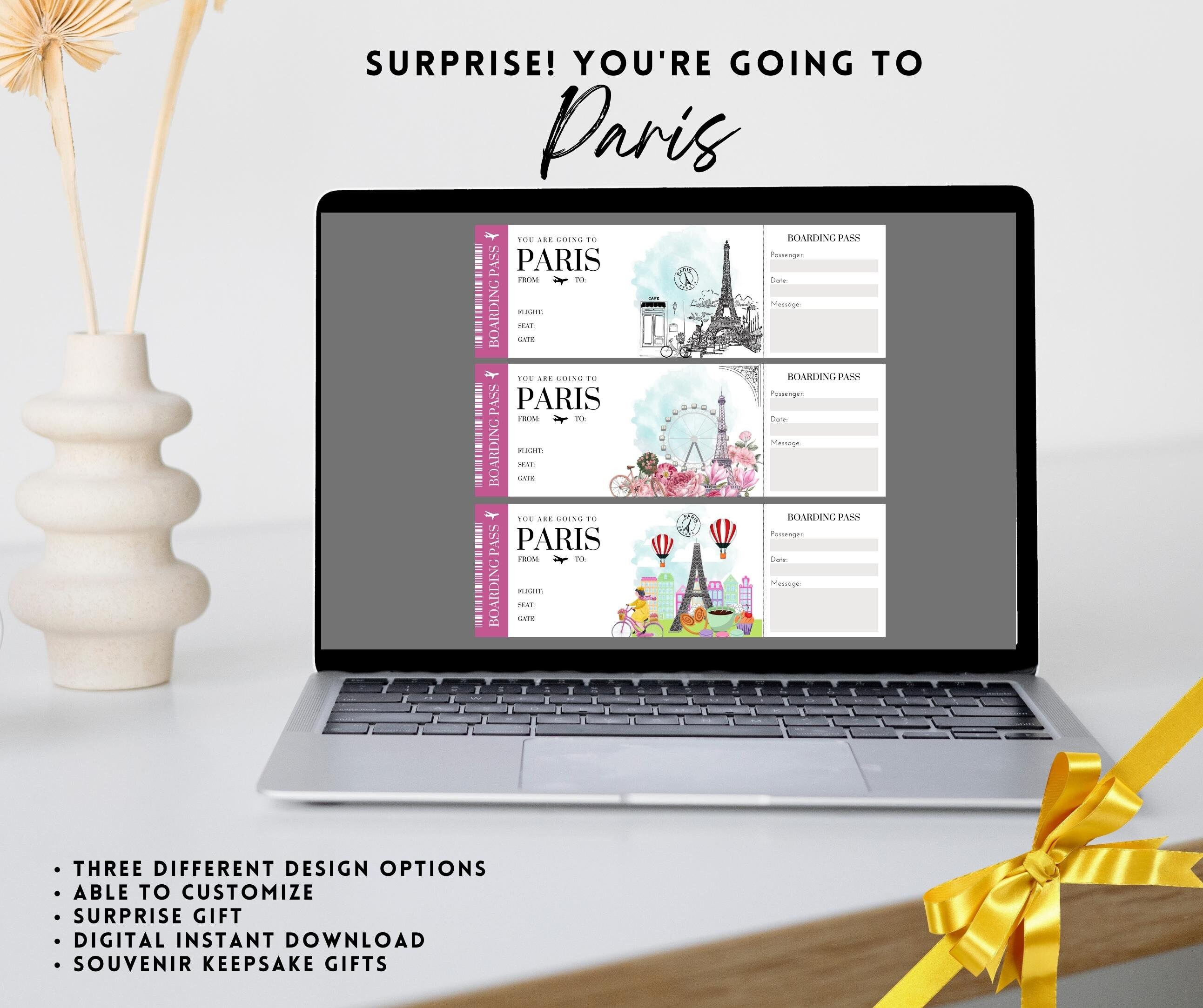 Paris Trip Boarding Pass, Editable Surprise Ticket (printable PDF ...