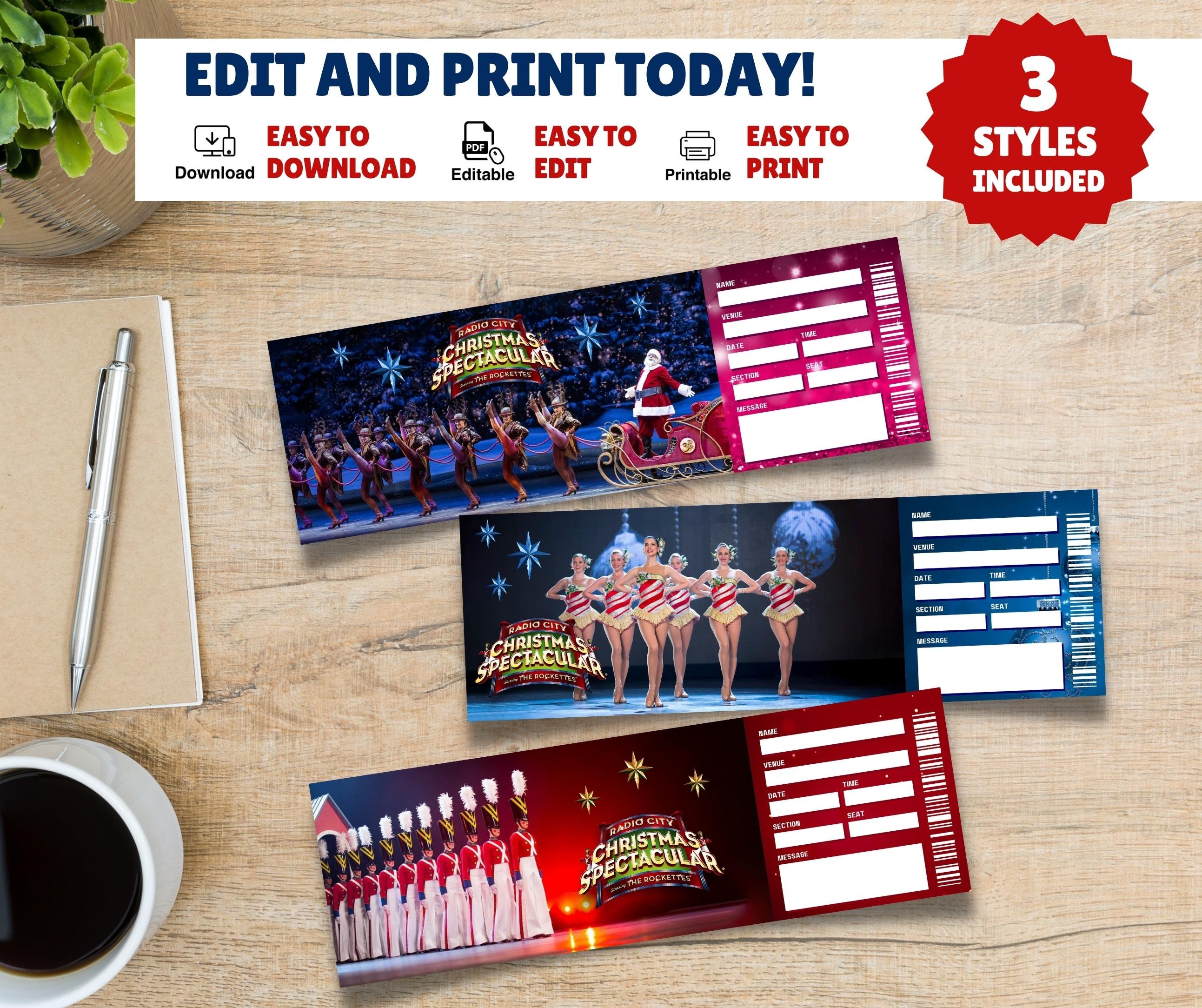 Printable CHRISTMAS SPECTACULAR Broadway Surprise Ticket. Editable ...