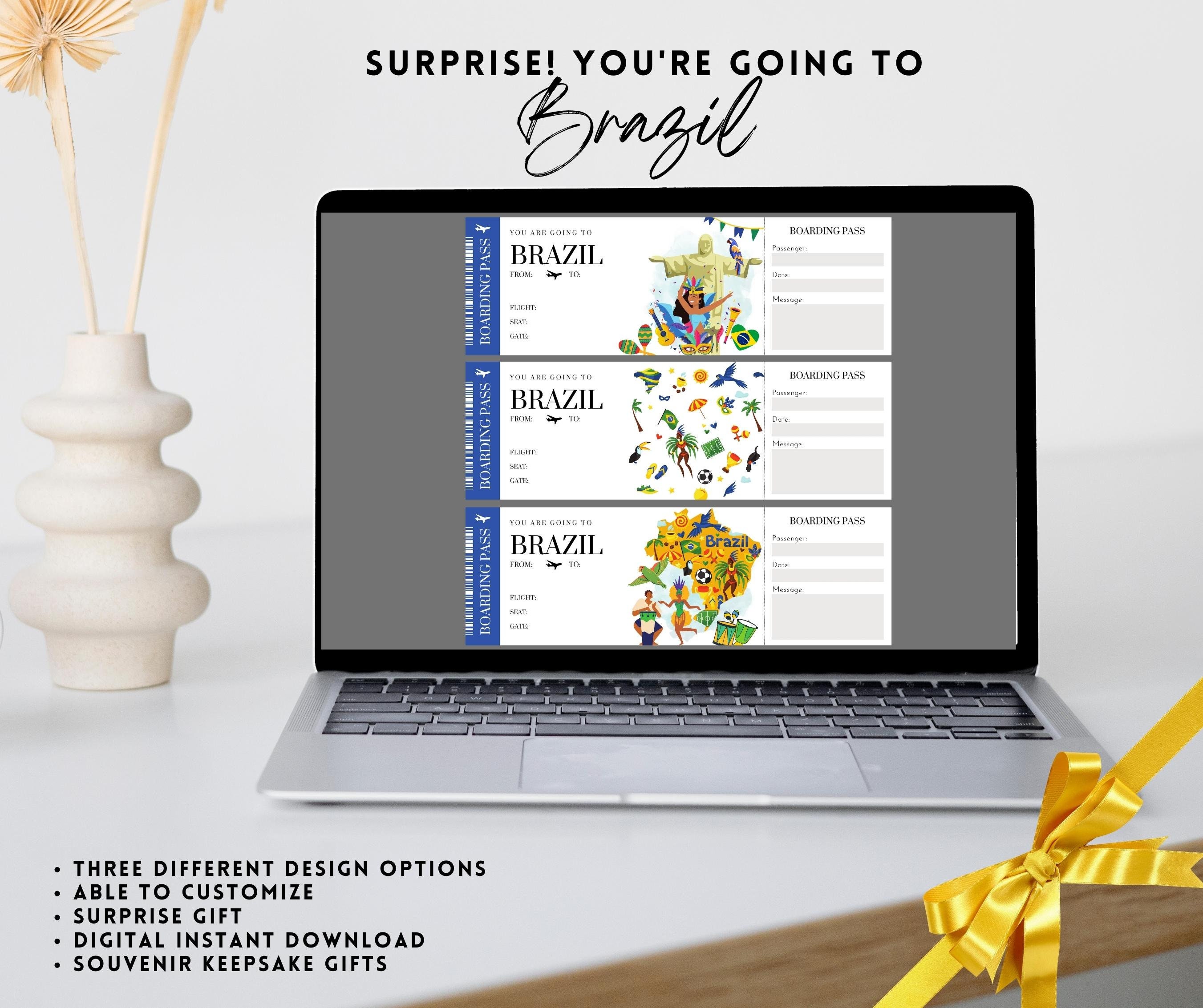 Printable Boarding Pass: Editable Brazil Trip Ticket - Instant Download ...