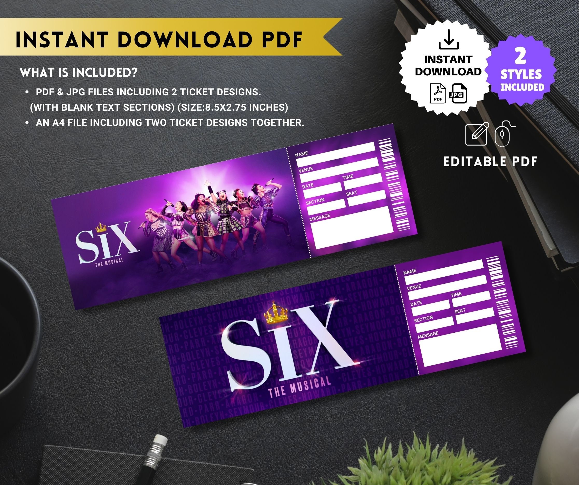 Printable SIX BROADWAY Musical Surprise TICKET, Collectible Theater ...