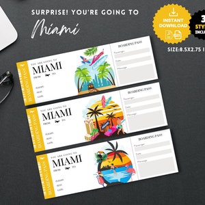 Printable, Editable MIAMI Surprise BOARDING Pass TICKET, Trip Ticket to ...