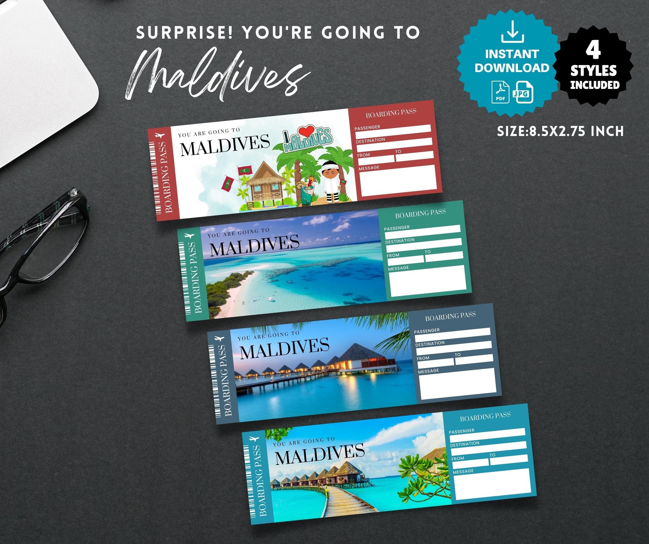 Maldives Surprise Boarding Pass: Editable Printable Ticket - Etsy