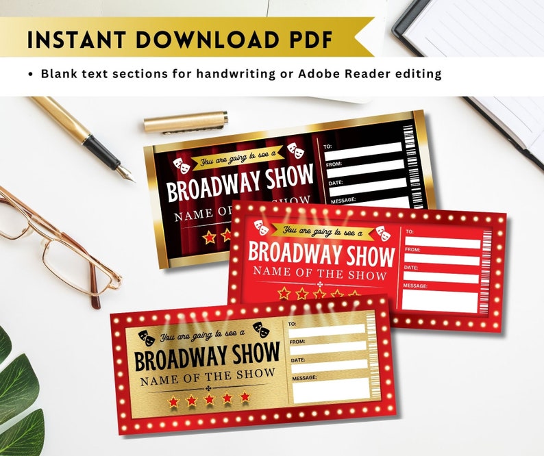 Broadway Show Gift Tickets, Printable Digital Templates (instant ...