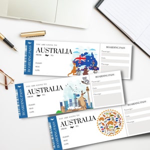 Printable, Editable AUSTRALIA Surprise BOARDING Pass TICKET, Trip ...