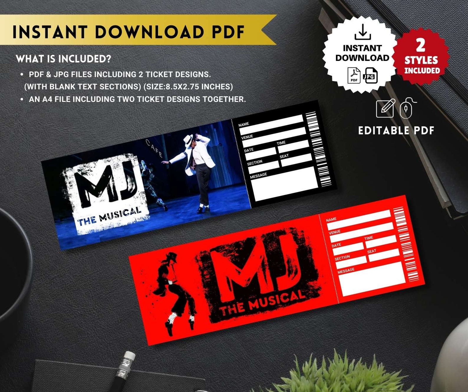 MJ the Musical Ticket Template: Printable Broadway Surprise Keepsake - Etsy
